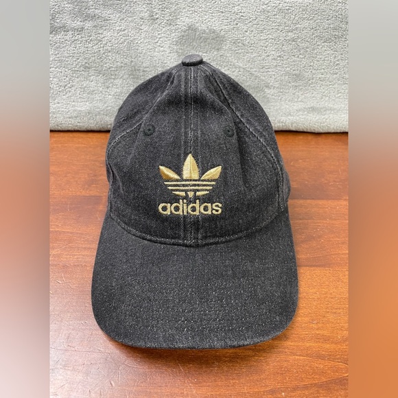 adidas | Accessories | Adidas Hat Stitched Gold Trefoil Logo Black ...